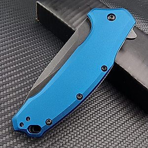 Blue Pocket Knife，3.15" 9Cr13Mov Steel Blade and T6 Aluminium Handle，SpeedSafe Assisted Flipper Folding Knife with Reversible Pocketclip，EDC Liner Lock Knife for Hunting