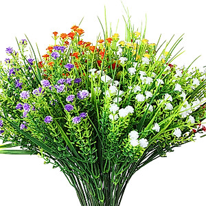 WILLBOND 10 Pieces Faux Flowers Outdoor Flowers Shrubs Plants Faux Plastic Greenery Indoor Outdoor Hanging Plant for Garden Front Porch Window Home Wedding Farmhouse Decor