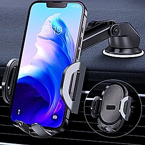 Huryfox Car Phone Holder Mobile Mount - Handsfree Driving Cellphone Stand, Smartphone Support on Dashboard, Windshield, Vent and More, Automobile Cradle Compatible with iPhone, Android Phone
