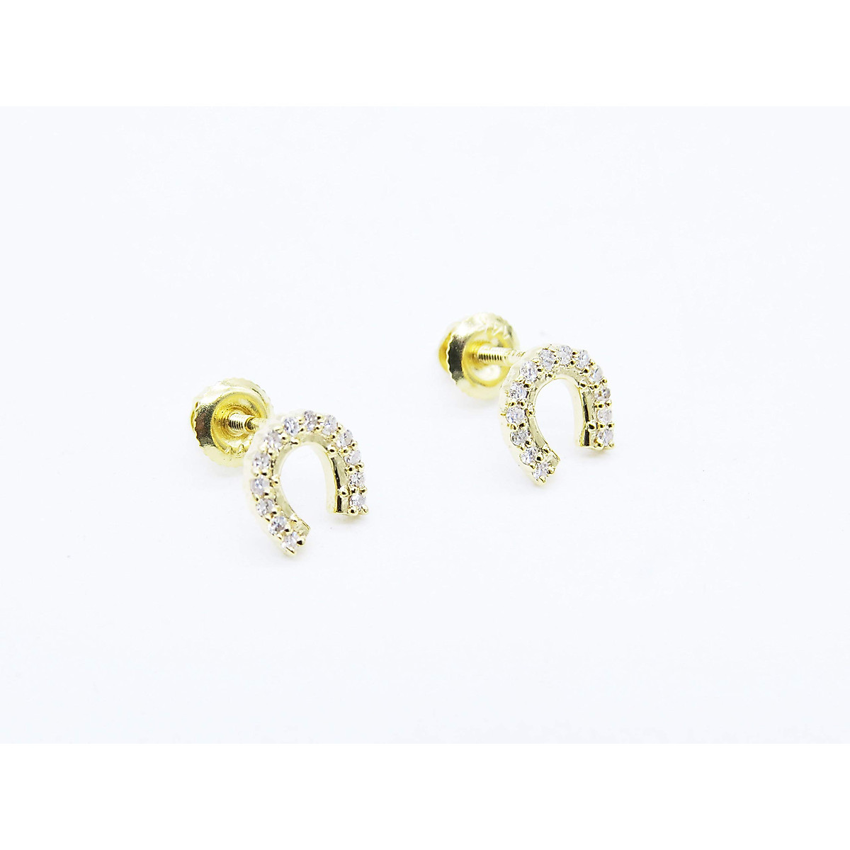 Dazzlingrock Collection 0.13 Carat (ctw) 14K Round White Diamond Ladies Horse Shoe Earrings, Yellow Gold