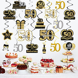 30pcs 50th Anniversary Decorations Hanging Swirl Party Supplies, Happy 50th Wedding Anniversary Hanging Swirl Decorations, Black Gold 50 Year Anniversary Theme Decor Sign