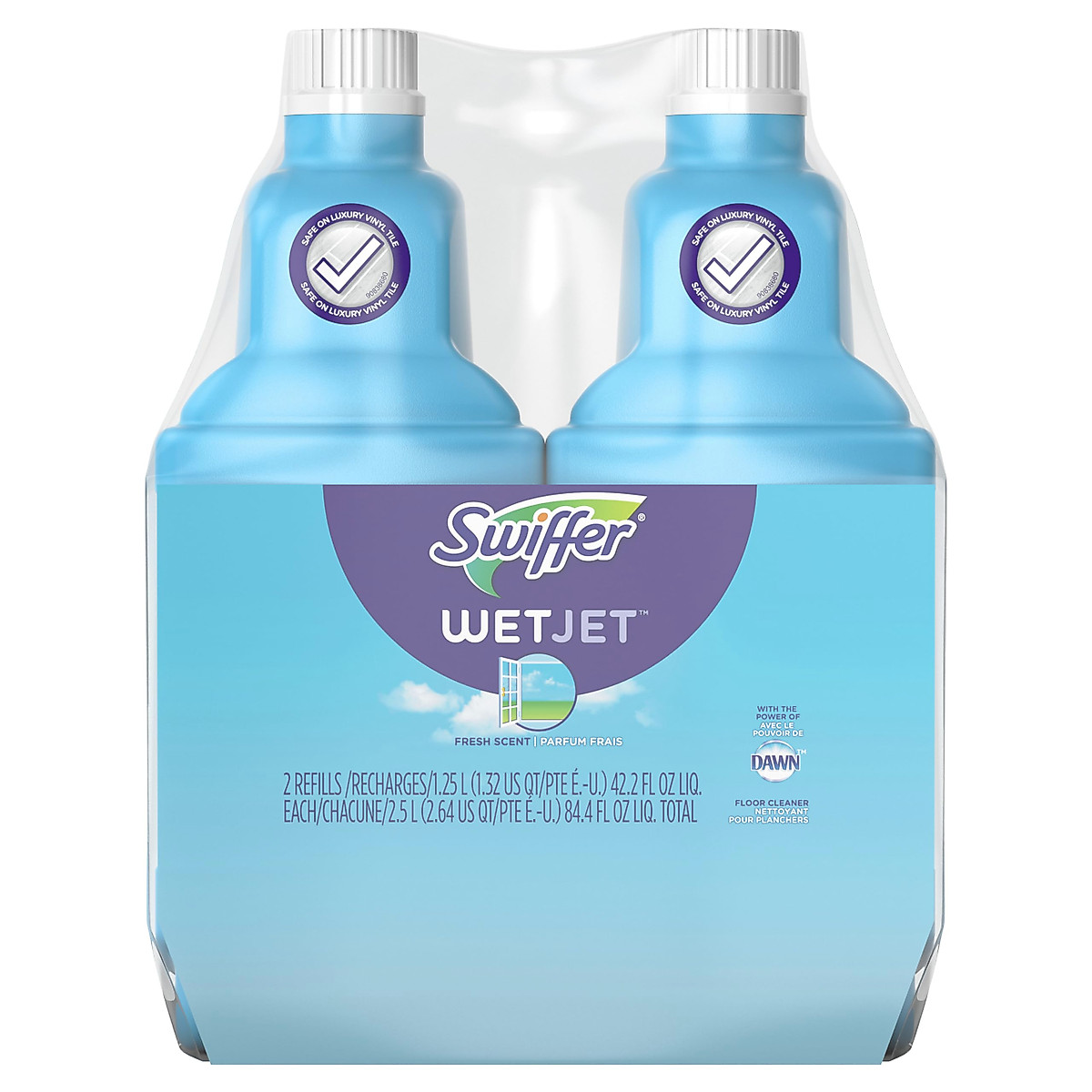 Swiffer Wetjet Hardwood Floor Mopping and Cleaning Solution Refills, All Purpose Cleaning Product, Open Window Fresh Scent, 42.2 Fl Oz (Pack of 2)