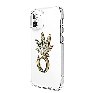 Cell Phone Ring Grip 360 Degree Rotation, Sparkly Crystal Stones Happy Leaf Design, Compatible with iPhone and Android Phone,Gold/Green,6008A-30