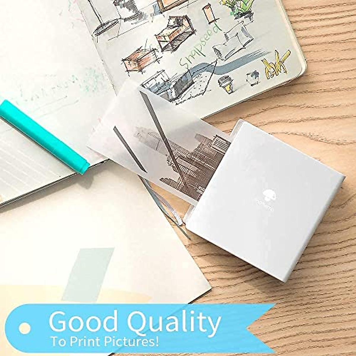 Phomemo M03 Green Photo Printer- Bluetooth Thermal Photo Printer with 6 Roll 2 Inch White/Transparent/Semi-Transparent Thermal Paper, Compatible with iOS + Android for Photos, Journalist, Work, Plan