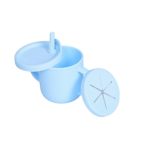 Silicone Baby Feeding Set, Baby Led Weaning Supplies, Eating Essentials Utensils with Suction Plate and Bowl, Pocket Bib, Sippy Cup with Lid, Forks Spoons Snack Container (Tropical Blue) 6M +
