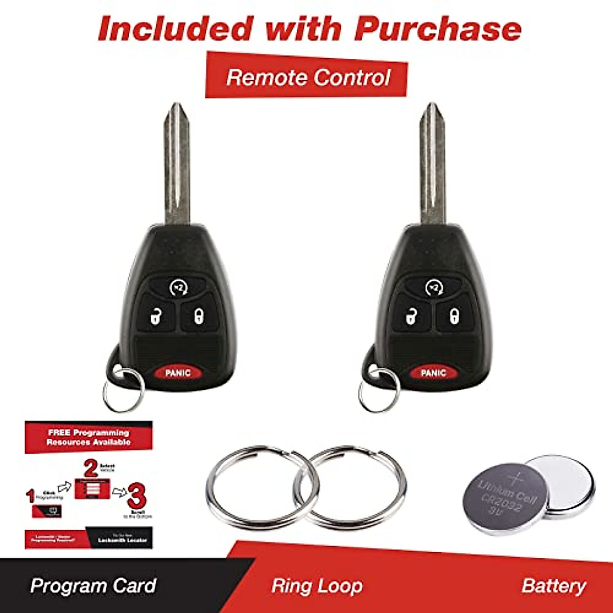 KeylessOption Keyless Remote Start Fob Uncut Car Ignition Key for Chrysler Aspen 07-09 Ram Dakota Durango (Pack of 2)