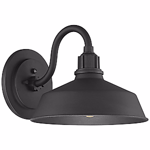 Franklin Iron Works Arnett Rustic Industrial Farmhouse Outdoor Barn Light Fixture Black Dusk to Dawn Gooseneck 10 1/2" for Exterior Deck House Porch Yard Patio Outside Garage Front Door Garden