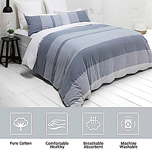 Merryfeel Cotton Duvet Cover Set,100% Cotton Yarn Dyed Striped Duvet Cover with 2 Pillowshams,3 Pieces Bedding Set - Full/Queen Grey