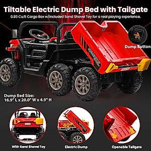 anrli 24V Ride on Car XL 2 Seats Ride on Dump Truck 4WD 6X6 Ride On Truck Electric Kids UTV w/2.4G Remote Control,3 Adjustable Speed, Bluetooth Music,Spring Suspension,Power Vehicle Wheels, Red