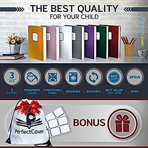 3 Pack Stretchable Book Covers - Red Color Durable, Washable, Reusable and Protective Jackets for Hard Cover Schoolbooks and Textbooks - by PerfectCover (3-Pack, Red)