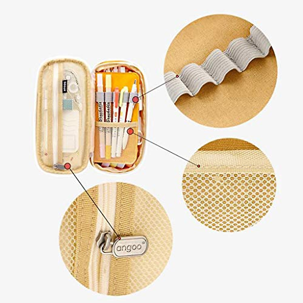 CENGNIAN Students School Pencil Case, Big Capacity Office Stationery Bag for Men, Zipper Organizer Pouch, Durable Pencil Box for Students, Makeup Storage Organizer Holder for Women (Khaki)