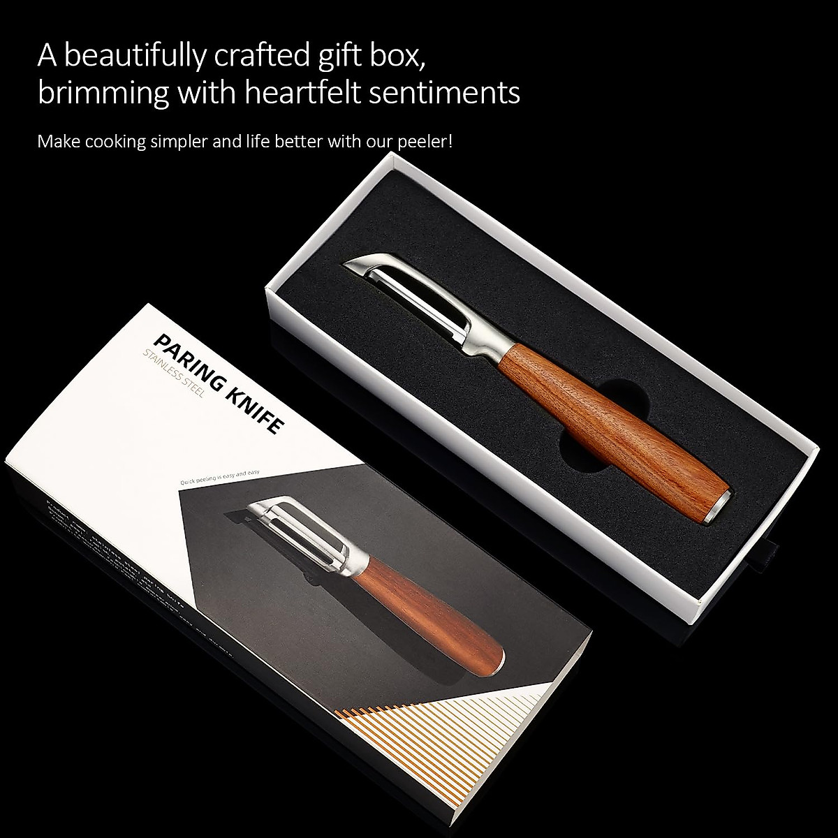 KULUNER Premium 304 Stainless Steel Multifunctional Kitchen Fruit and Vegetable Peeler with Real Wood Handle，Ultra Sharp Strong Blade