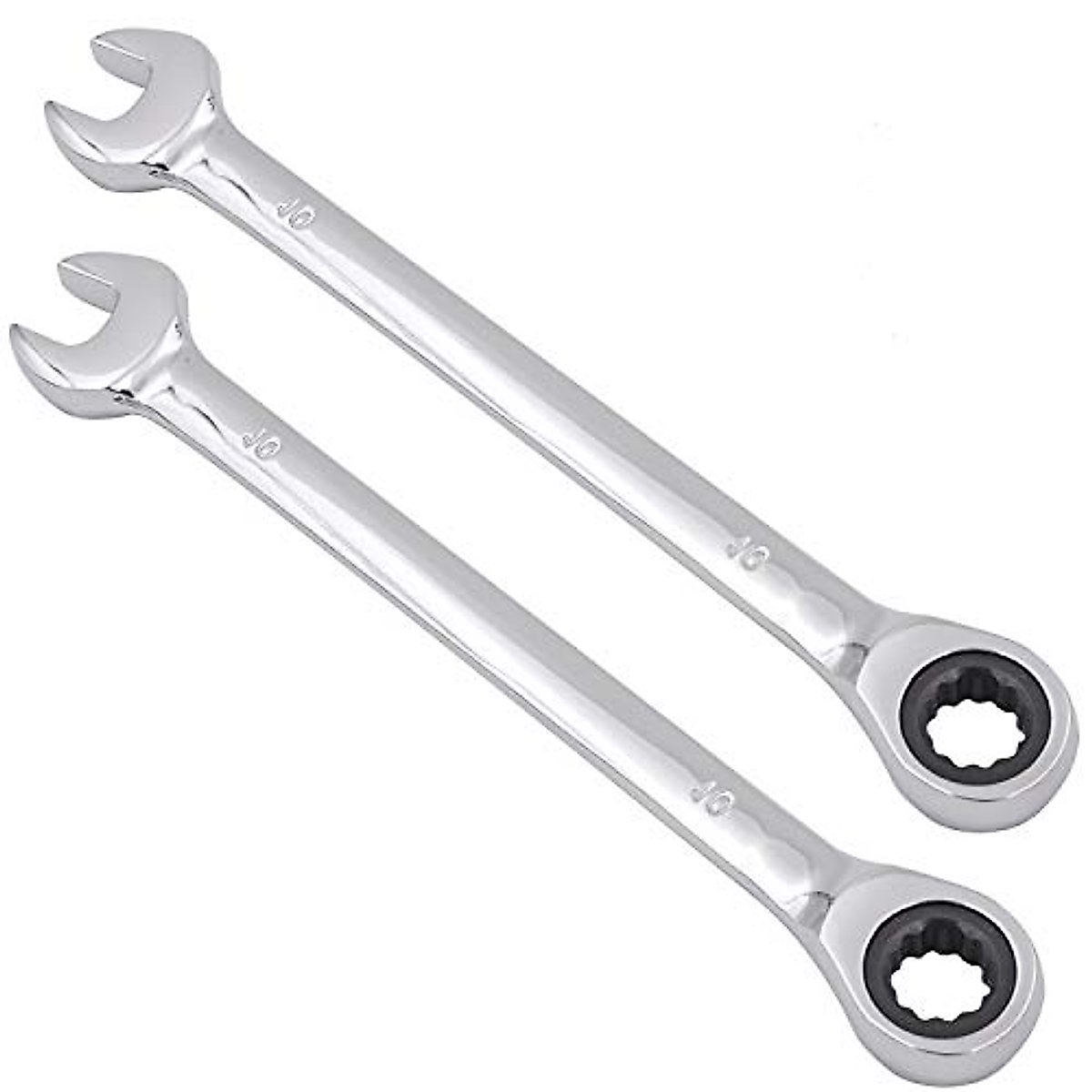 KINJOEK 2 PCS 10mm 12PT Ratchet Wrench, Metric Ratcheting Wrench Set with 5° Movement and 72 Teeth for Projects with Tight Space