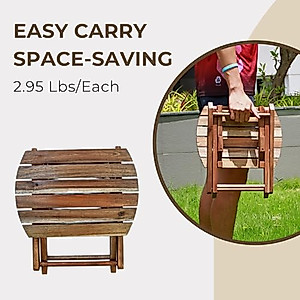 Pack of 2 Small Folding Tables, Outdoor Wood Coffee Table, Portable Side Table, Patio Folding Table, Small Wooden Folding Table (Walnut, Oval-S)