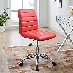 Modway Ripple Ribbed Armless Mid Back Swivel Computer Desk Office Chair In Red