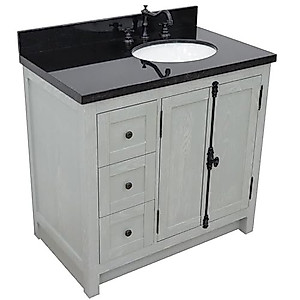 Plantation Solid Wood Vanity with Right Oval Sink in Gray Ash/Black