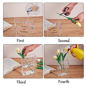 NEUTREHK Book Vase for Flowers,Acrylic Book Vase for Flowers,Clear and Unique Book Flower Vase,for Home,Bedroom,Office,Dining Room Kitchen(Pink)