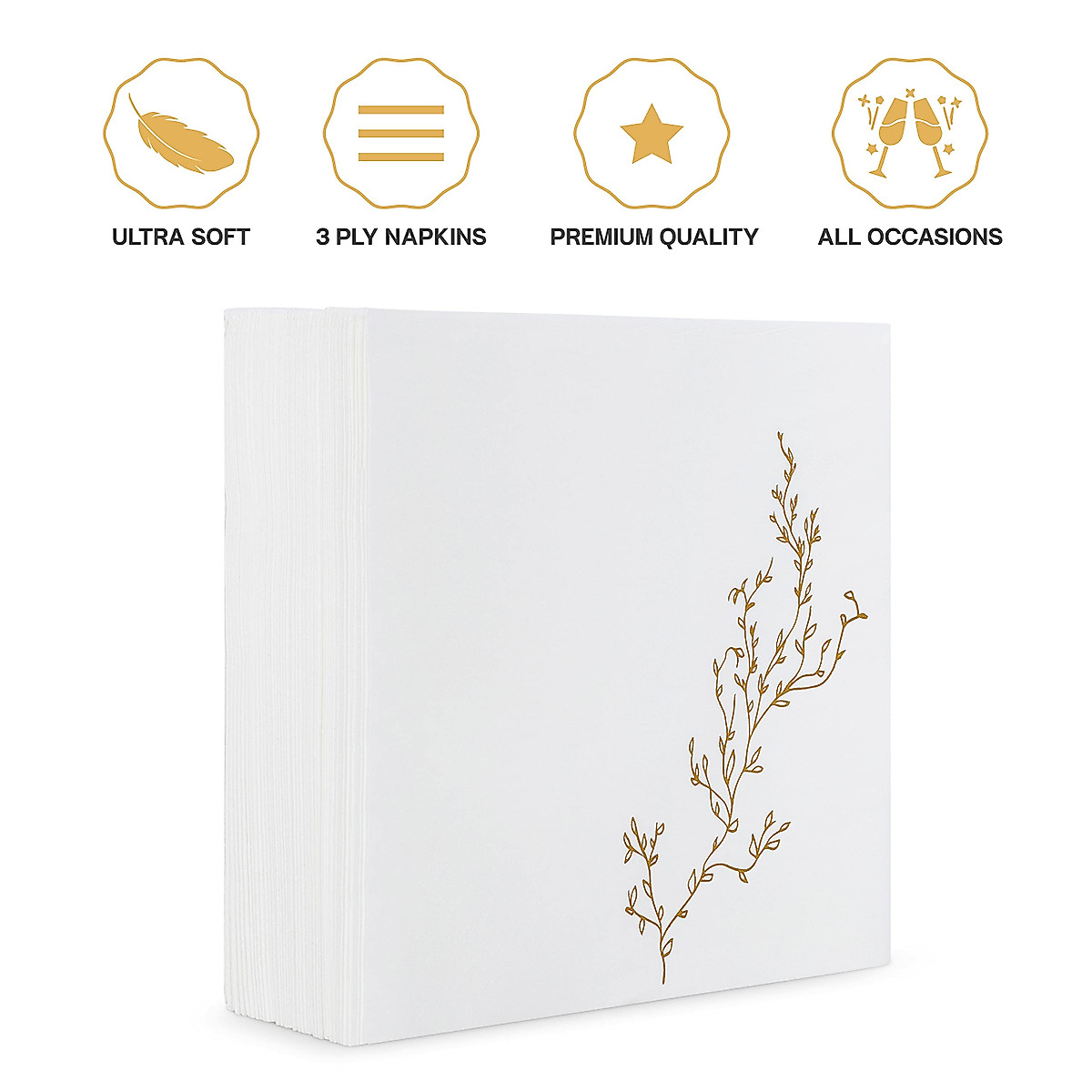 R-kay Gold Napkins 6.5 by 6.5, Luxury 3 Ply Wedding Napkins - 40 Pack Large Ultra Soft Party Napkins - Napkins Disposable Decorative For Cocktails Weddings And Upscale Dinner