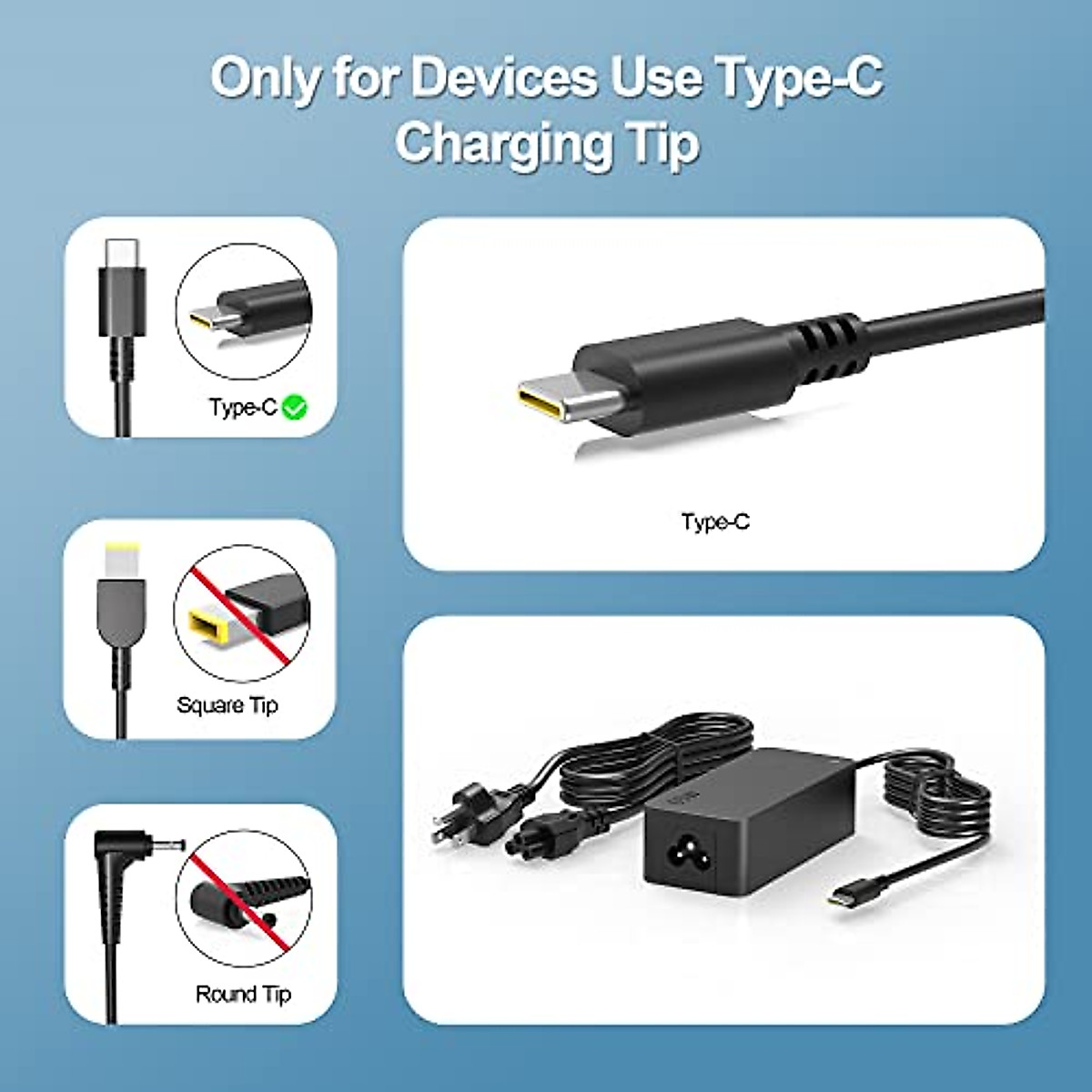 65W Charger Fit for Lenovo Thinkpad T14 T14S T15 Gen 1 2 3 4 L13 Yoga L14 L15 P14s P15s E14 E15 X12 X13 USB C Laptop - (Safety Certified by UL)