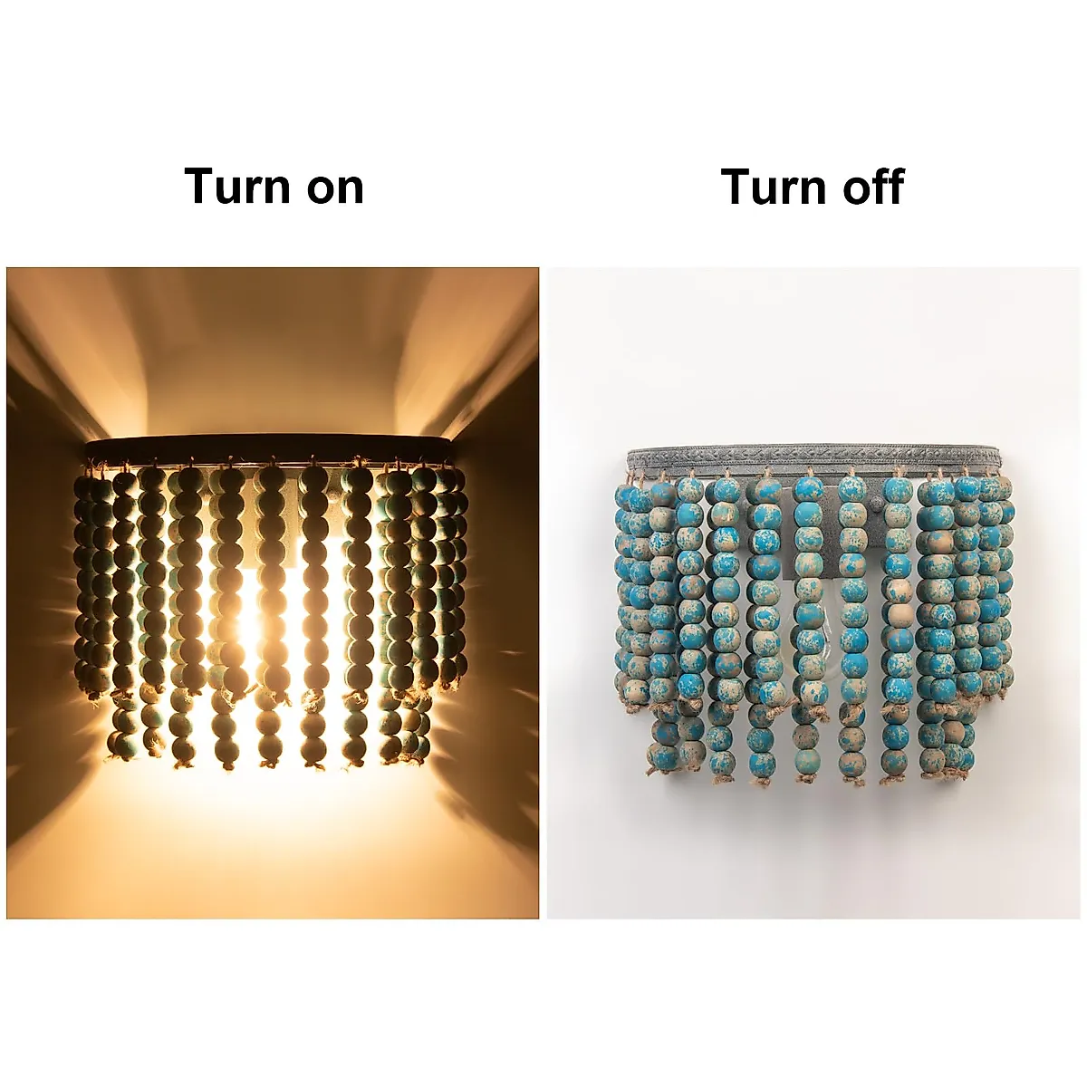 JCPYIUL Boho Wall Sconce, Vintage Art Deco Wall Sconce Indoor, Hardwired Hallway Sconces Wall Lighting for Bedroom Livingroom Entryway(Blue Wood Bead)