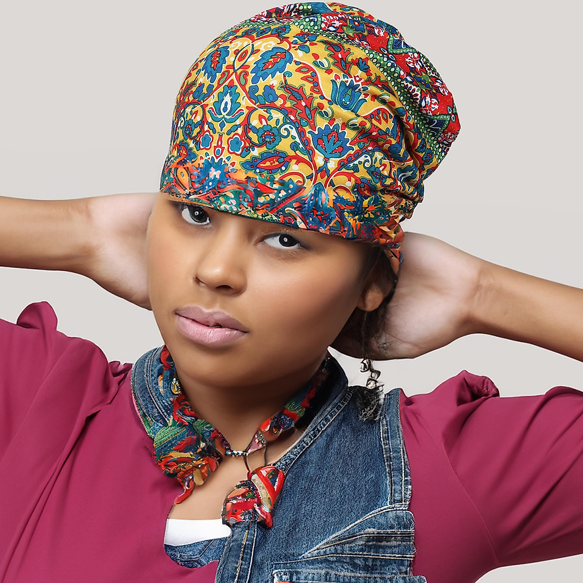 Jemis Women's Baggy Slouchy Beanie Chemo Cap for Cancer Patients (2pcs Red & Green)