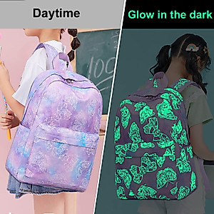 CAMTOP Kids Backpack for Girls Luminous School Bookbag with Lunch Box Set for Preschool Kindergarten Elementary (Butterfly Schoolbag)