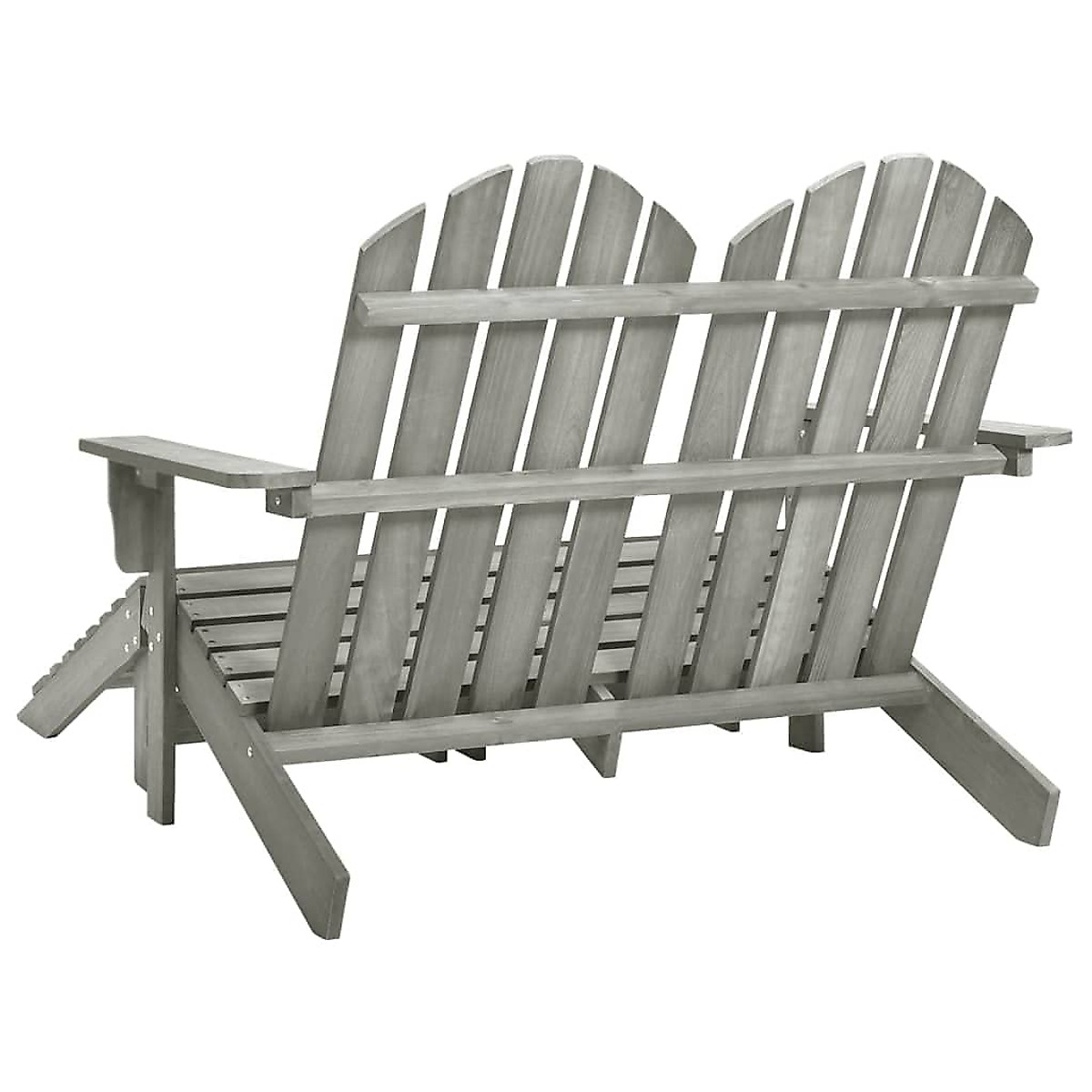 Tidyard 2-Seater Patio Adirondack Chair&Ottoman Fir Wood Gray Outdoor Fire Pit Chair Wooden Garden Armchair for Porch Pool Lawn Deck Backyard Balcony Outdoor