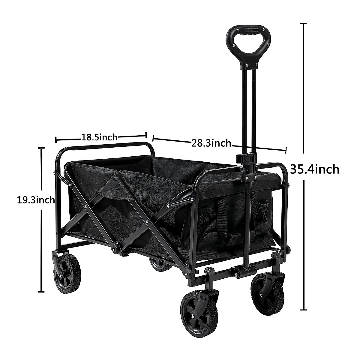Wagon Cart Foldable Beach Wagon Large Capacity with Wheels Collapsible Wagon Heavy Duty Folding Wagon Portable for Camping Travel Sports Fishing (Black M)