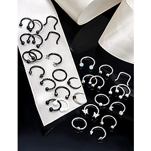 Cisyozi 16G Septum Rings Piercing Jewelry Stainless Surgical Steel Horseshoe Dragon Claw Butterfly Moon Septum Nose Nostril Eyebrow Smiley Lip Ring Hoop Piercings Jewelry Women Men Silver Black 10mm