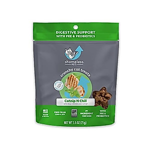 Shameless Pets Catnip Treats - Crunchy Cat Calming Treats with Digestive Support, Sustainable Upcycled Natural Ingredients & Real Chicken, Low Calorie Healthy Feline Food - Catnip N Chill, 14oz