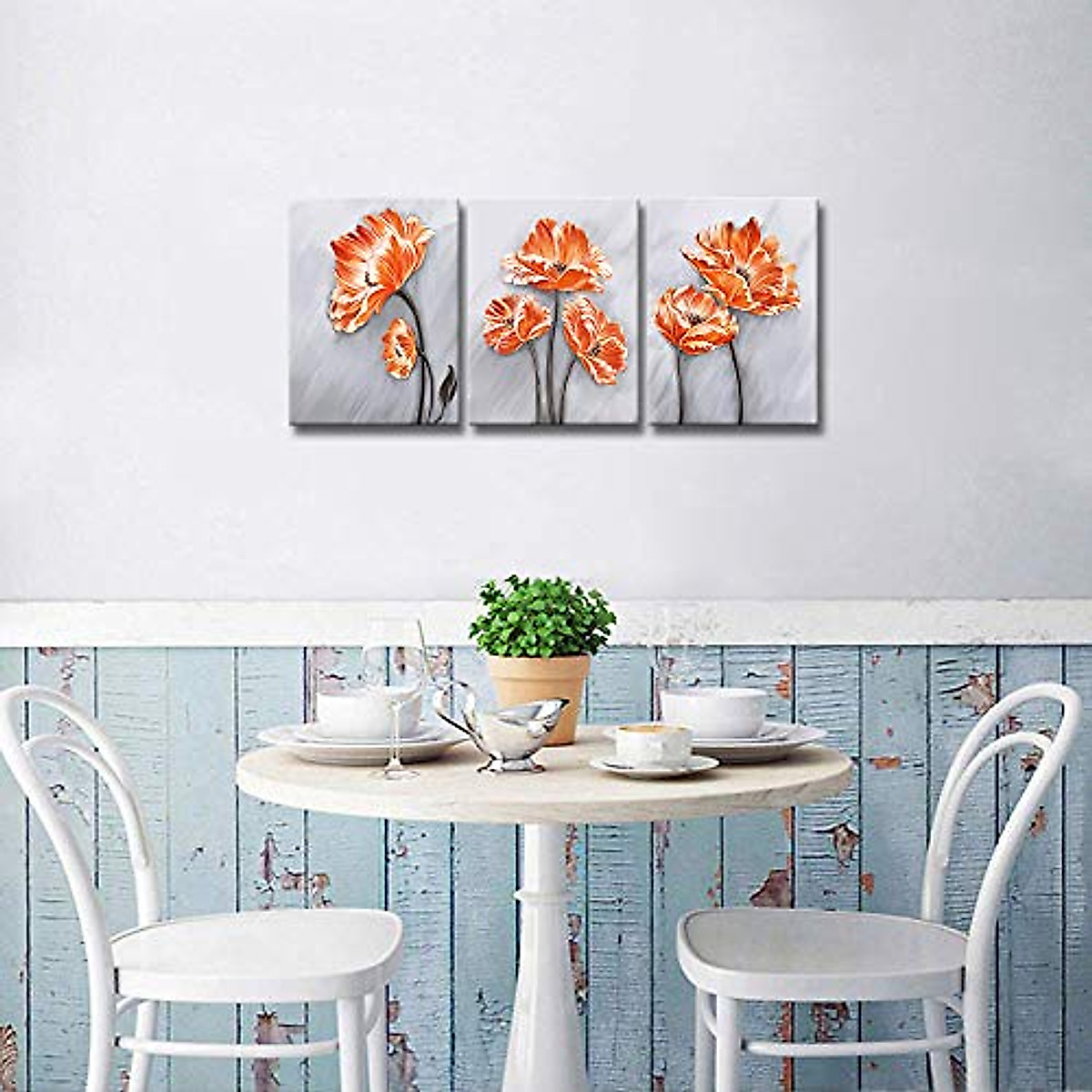Derkymo 3 Panels Elegant Poppy Wall Painting Orange Flower Canvas Wall Art Pictures of Poppy Flowers for Home Decoration Stretched and Framed Easy to Hang 12"x16"x3pcs