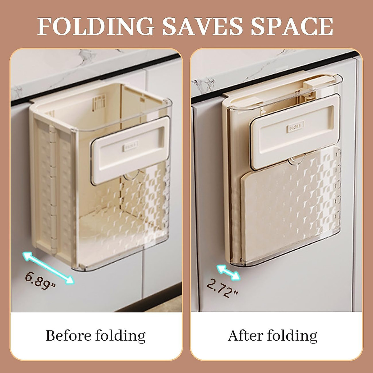 SANQANDON Folding Hanging Trash Can, Kitchen Folding Trash Can, Cabinet/Car/Bedroom/Bathroom Folding Hanging Small Plastic Trash Can (Grey)