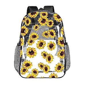 Roftidzo Sunflower Transparent Bookbag for Boys and Girls, High Capacity See Through Backpacks for Women Men, Multifunction Clear Backpack with Heavy Duty PVC Reinforced Strap for Workplace Travel