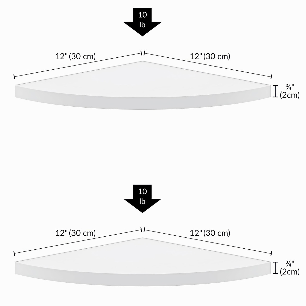 Ballucci Corner Shelves Wall Mount, Floating Corner Shelf Set of 2 for Bedroom, Living Room, Bathroom, Kitchen, Kids Room, Home Décor, 12 x 12 inch, White