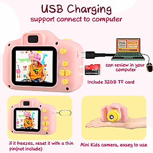 VATENIC Kids Toys Birthday for 3-10 Year Old Boys Girls, Kids Camera 1080P 2inch HD Children Digital Cameras for Girls,Toddler Camera for 3-9 Year Old Boy (with 32G SD Card) (Pink)