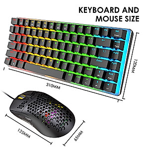 XINMENG Wired Gaming Keyboard and Mouse Combo, Compact 82 Keys RGB Blackit Mechanical Keyboard and Adjustable 8000DPI Lightweight Honeycomb Design Mouse, Spill-Resistant for Desktop, Computer, PC
