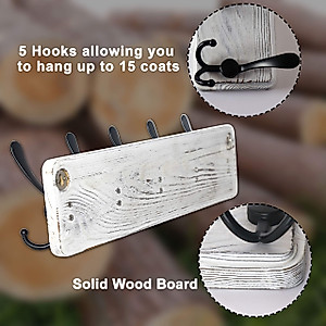 Dseap Coat Rack Wall Mounted - 5 Tri Hooks, Heavy Duty, Wooden Wall Coat Hanger Coat Hook for Clothes Hat Jacket Clothing, Natural & Black, 2 Packs