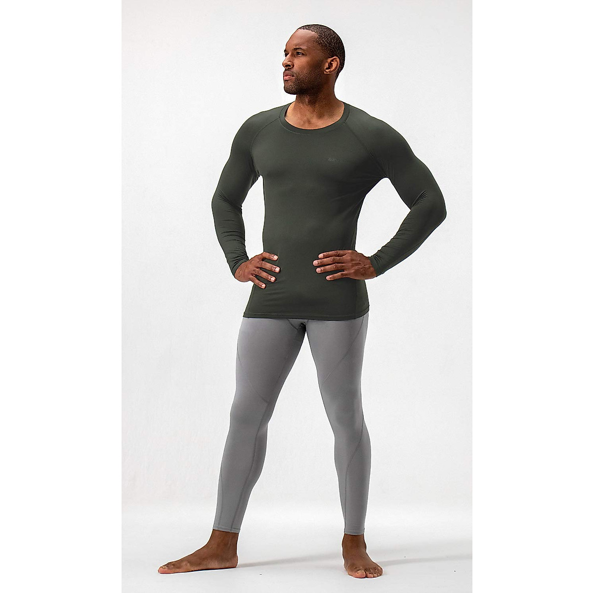 DEVOPS 2 Pack Men's Thermal Long Sleeve Compression Shirts (Medium, Black/Olive)