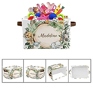 Safari Wild Jungle Animals Personalized Storage Basket ,Custom Storage Bins Cubes Organizer with Handle for Bedroom Wardrobe,Nursery,Basket 1 Pack