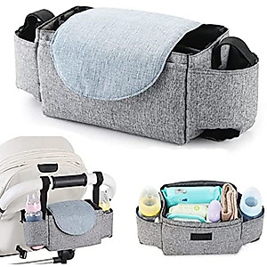 YWHWLX Stroller Organizer Bag With Cup Holders, Stroller Accessories Organizer and Bottle Holder Fits Most Strollers for Bottle,Diaper,Phone,Keys,Toys (Grey)