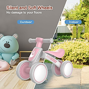 Baby Balance Bike Toys for 1 Year Old Girl Gifts, 10-36 Month Toddler Balance Bike, No Pedal 4 Silence Wheels & Soft Seat Pre-School First Riding Toys, 1st Birthday Gifts