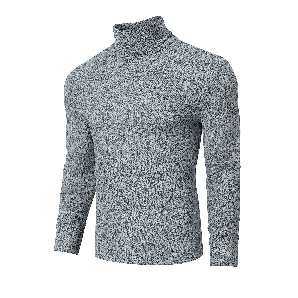 TURETRENDY Men's Stretch Muscle Tshirts Turtleneck Long Sleeve Knit Tees Casual Slim Fit Basic Shirt Tops Gray S
