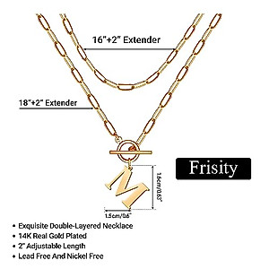 Frisity Women Girl 14K Gold Plated A-Z Initial Toggle necklace-Rose Gold Silver Gift for Wife Girlfriend Jewerly