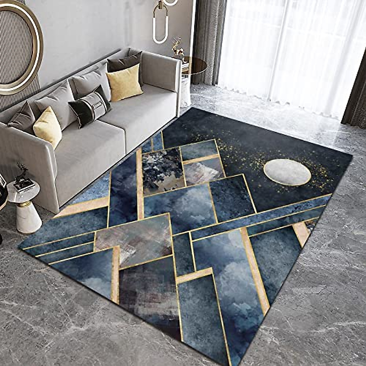 JUGTL Abstract Moon Star Area Rug, Geometric Pattern Decorative Rug, Easy Clean Washable Non-Slip Bedroom Rug Large Area, Suitable for Living Room Dining Room Entrance Corridor Office-5ft×6ft