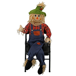 RZ Express Studios 63" Large Sitting Scarecrow Fall Harvest Halloween Porch Sitter Decoration