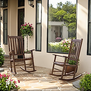 Greesum Outdoor Rocking Chairs Set of 2, Acacia High Back Oversized All-Weather Lounge Rocker with 320 lbs of Support for Patio, Garden, Deck, Porch, Brown