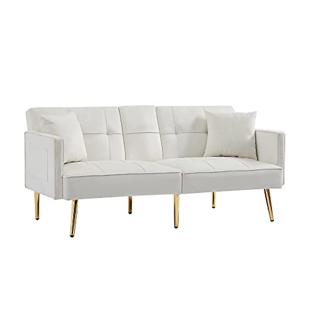 Woanke Convertible Sleeper wit Armrests Modern Velvet Sofa Bed for Living Room Office Folding Recliner Futon Couch with Metal Legs, Cream White
