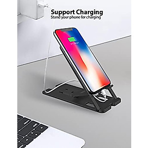 Cell Phone Stand, Portable Aluminum Phone Holder, Adjustable Phone Dock Cradle, Compatible with iPhone 13/12/11 Pro Max, Samsung Galaxy, Small Tablets(Black)