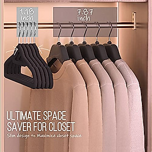 SPORWLIK Premium Velvet Hangers with Tie Bar, Suit Hangers Non-Slip Space Saving Coat Hanger Ultra Thin，Clothes Hangers 360° Swivel Hook for Suit, Shirt Dress & Trouser (Pack of 50)
