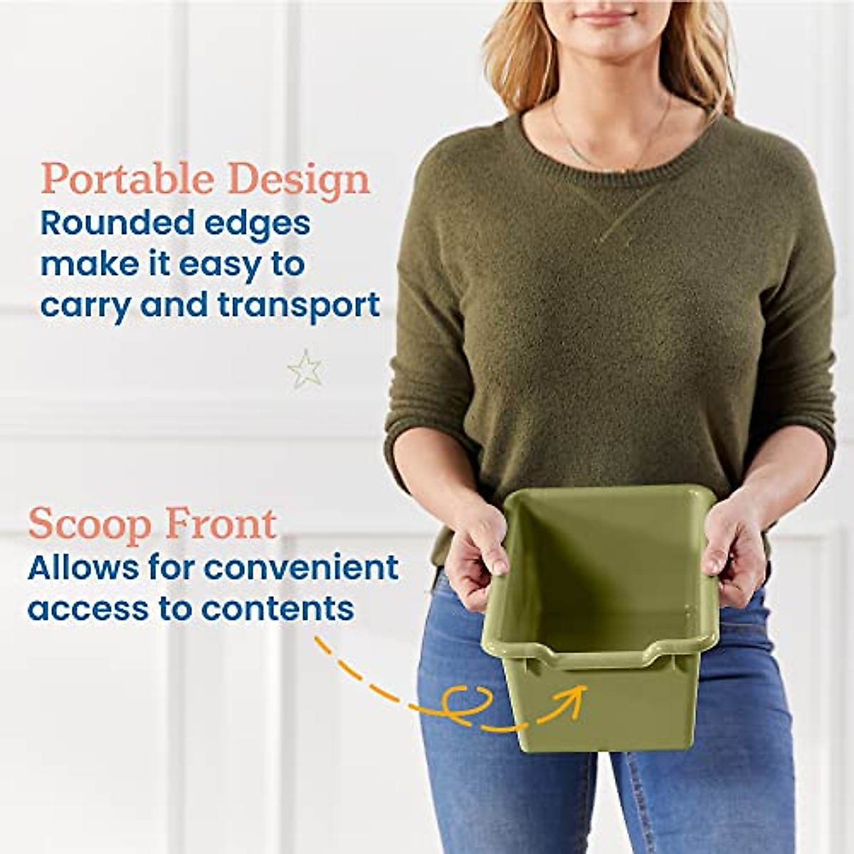 ECR4Kids Scoop Front Storage Bin, Multipurpose Organization, Fern Green, 5-Piece